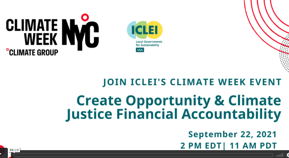 Climate Week NYC: Create Opportunity and Climate Justice with Financial Accountability | ICLEI USA